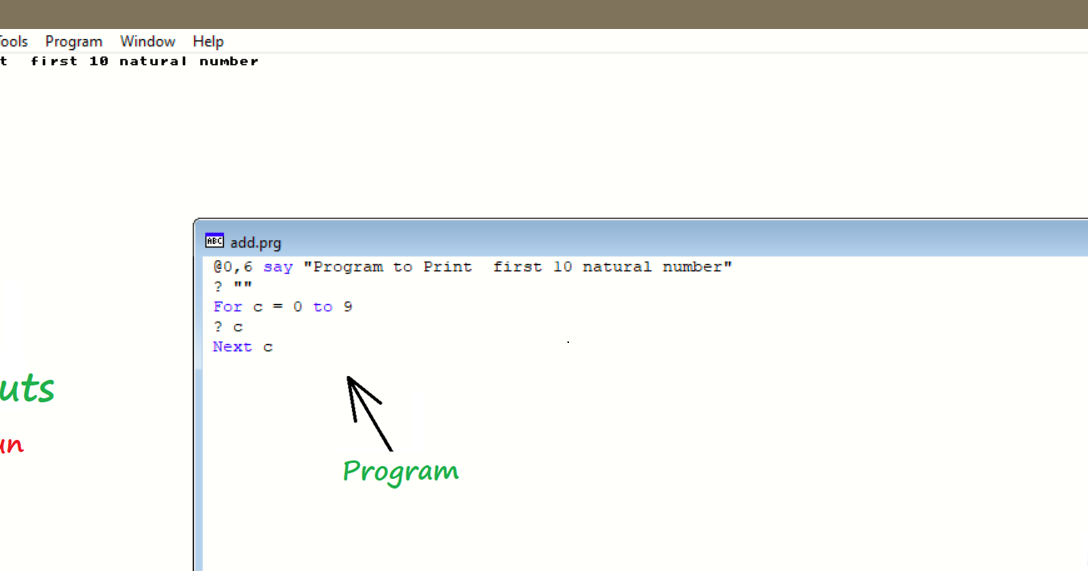 Program to print first 10 natural number in FoxPro