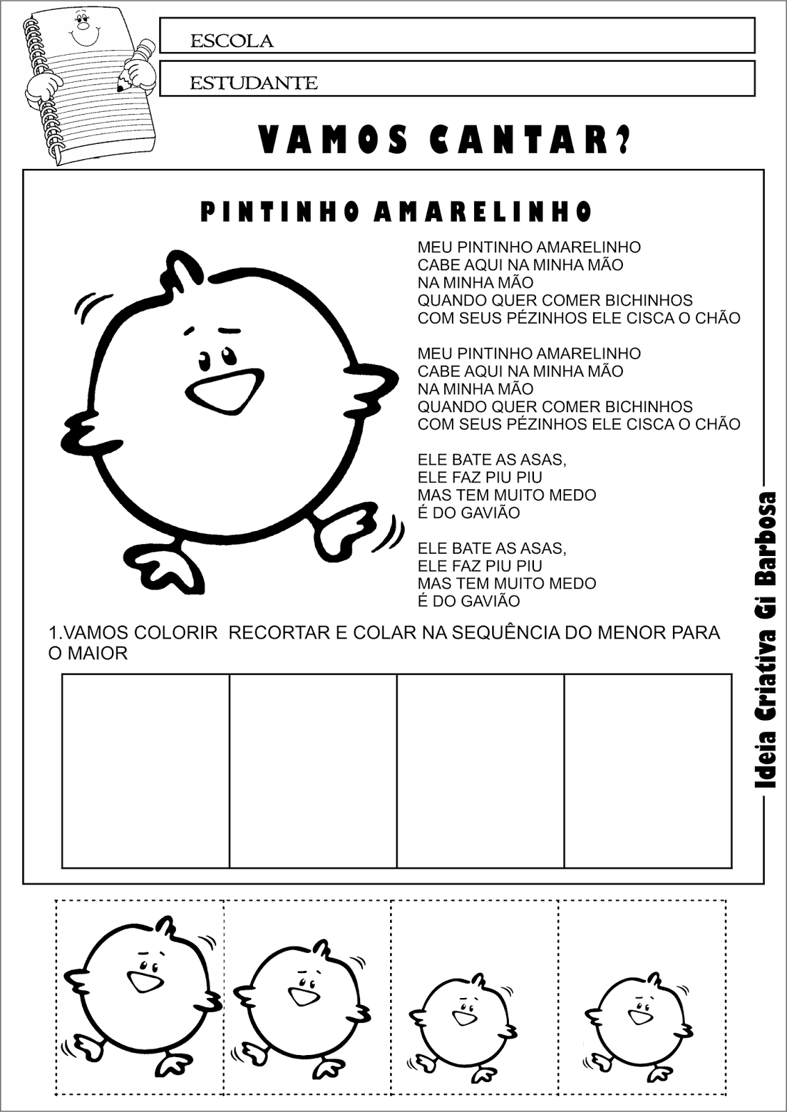 Atividade Corte Recorte Educativo Meu Pintinho Amarelinho | Ideia ...