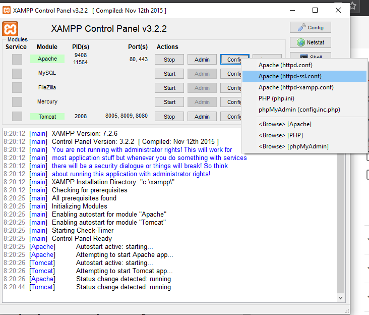 Cambiar puertos Apache y Tomcat en el Xampp