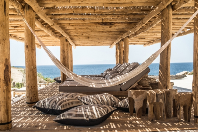 Scorpios beach club in Mykonos, Greece