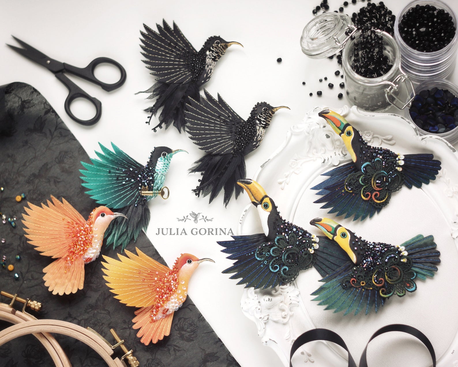 Amazing Bead Embroidered and Textile Bird Jewelry by JuliaGorinaBirds ...