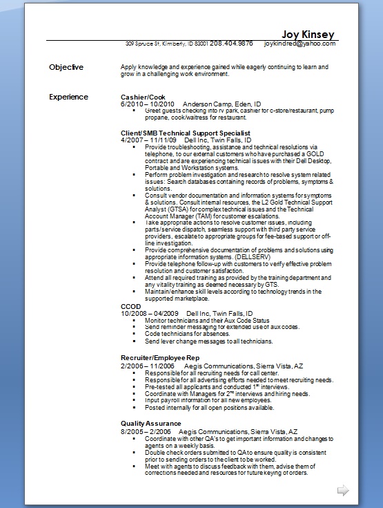Cashier Resume Templates In Word Format Free Download