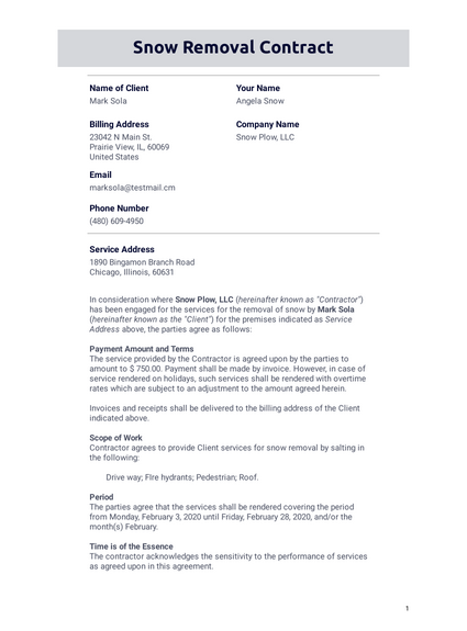 Sample Snow Plowing Contracts - Collage Template