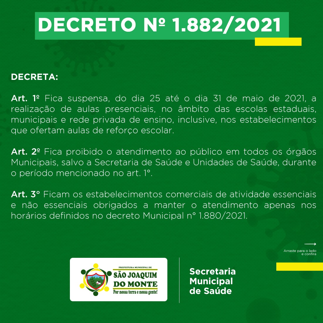 Local Prefeitura De São Joaquim Do Monte Emite Novo Decreto Para O