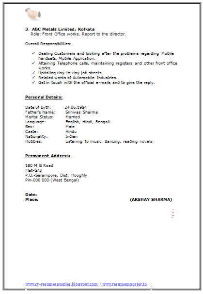 Over 10000 CV and Resume Samples with Free Download: Resume Format For ...