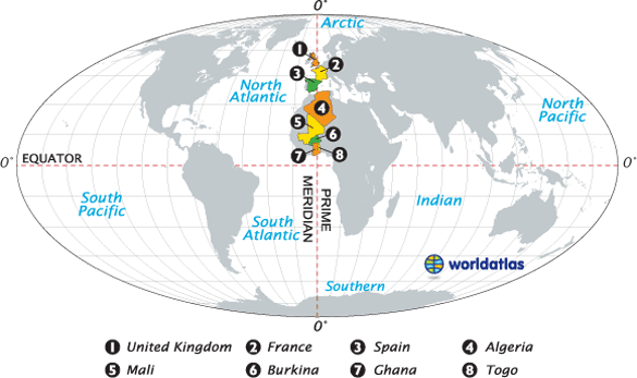 Tropic of Cancer, Tropic of Capricorn and Equator passes through which ...