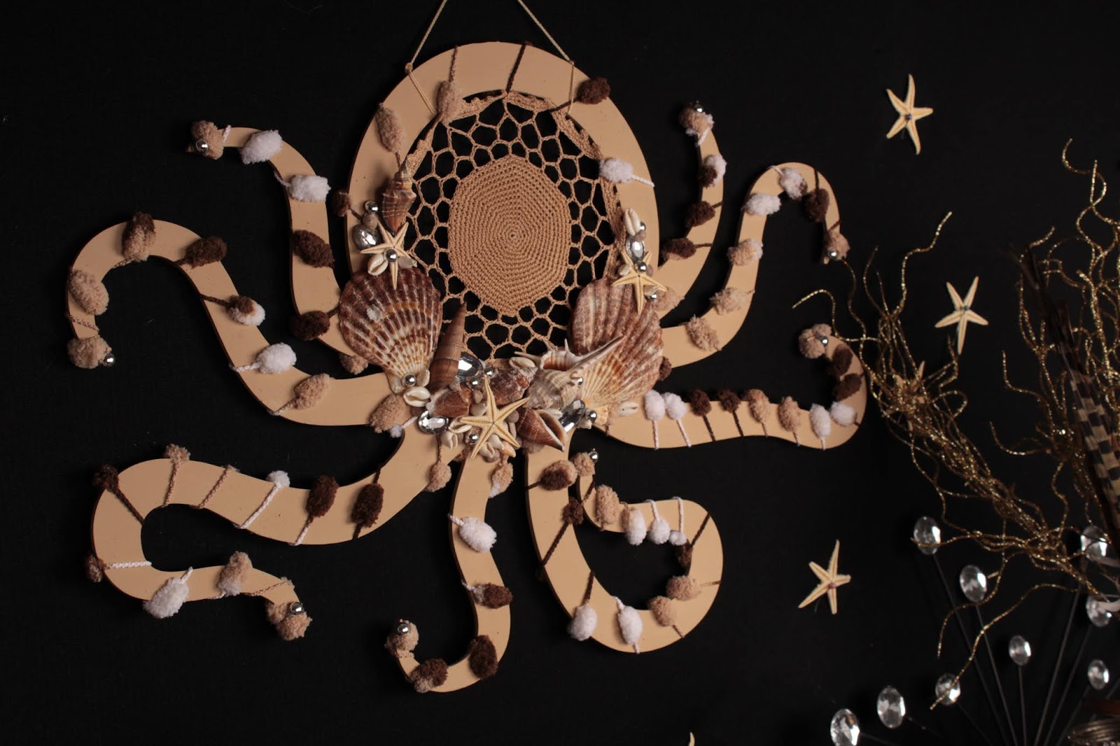 Beige Octopus dreamcatcher,shell dream catcher home decor,Octopus ...