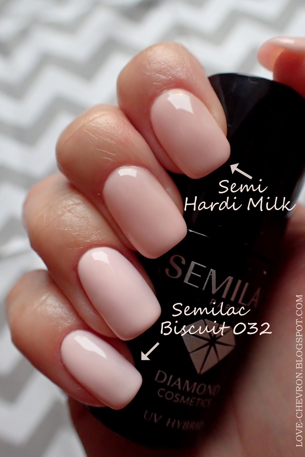Love Chevron: Porównanie kolorów Semilac Biscuit 032 i Semi Hardi Milk ...