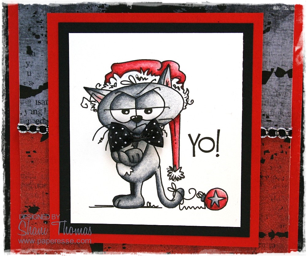 Crabby Cat Christmas card – Catch the Bug Christmas Chaos #4 | Paperesse