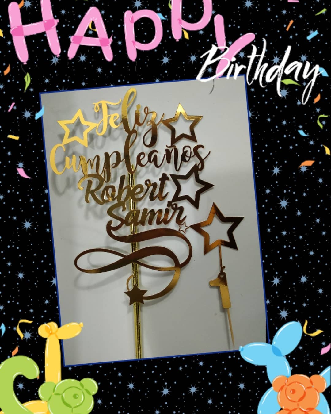 Topper Metalizado Personalizado Feliz Cumpleaños Robert Samir - Mis ...