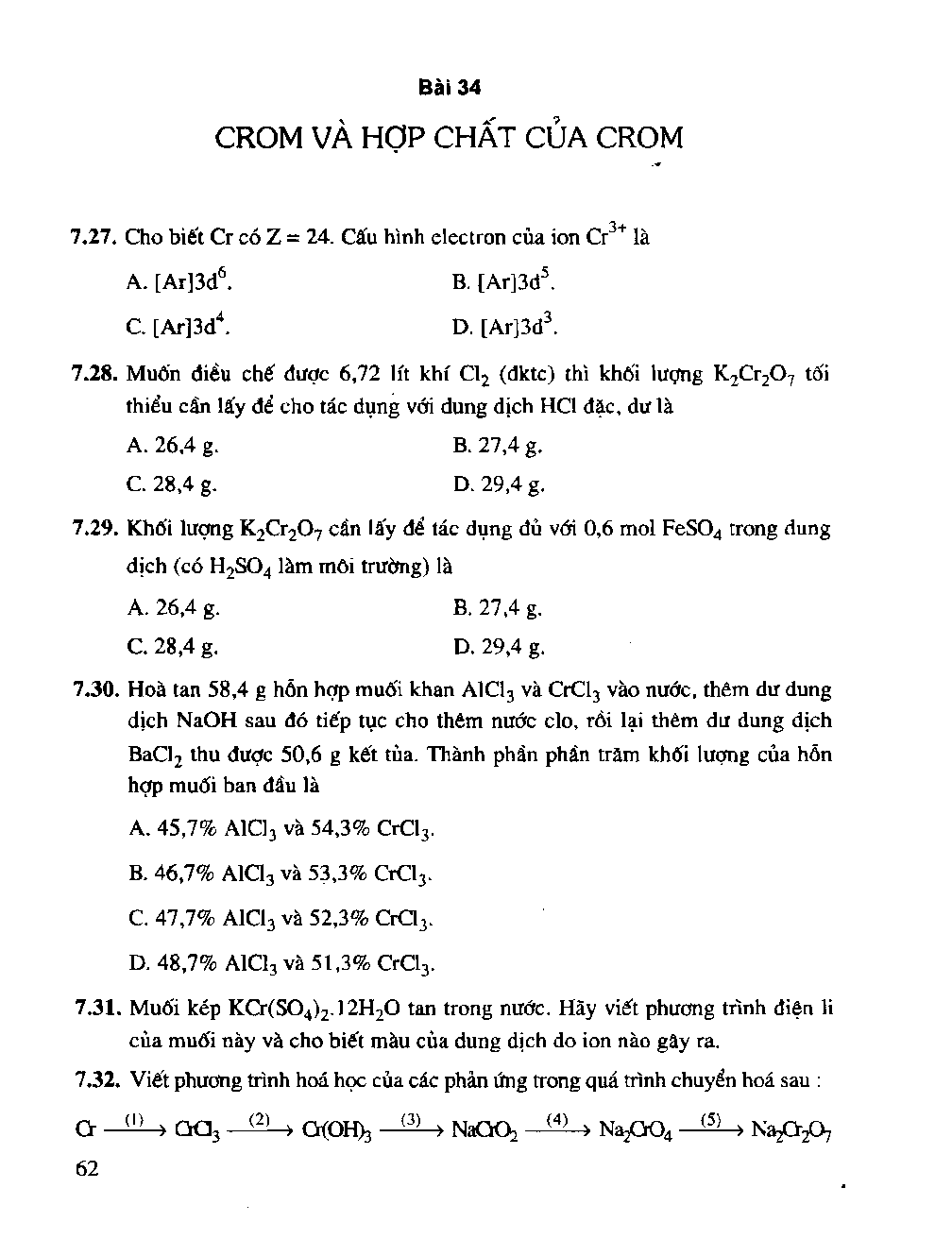 Bài 34: Crom và hợp chất của crom - Sách Giáo Khoa | Sách Giải Bài Tập | SGK Online PDF