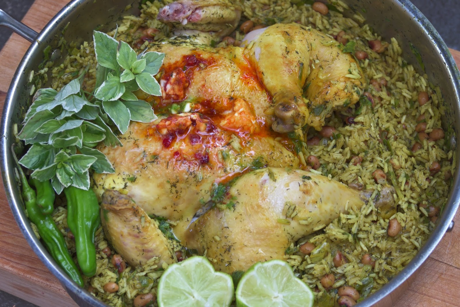 Southwestern Iranian chicken, dill, and black-eyed peas rice