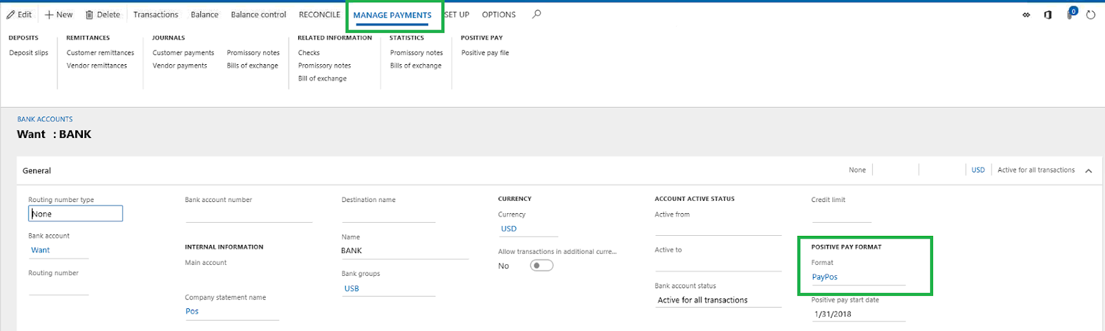 Positive pay file in D365