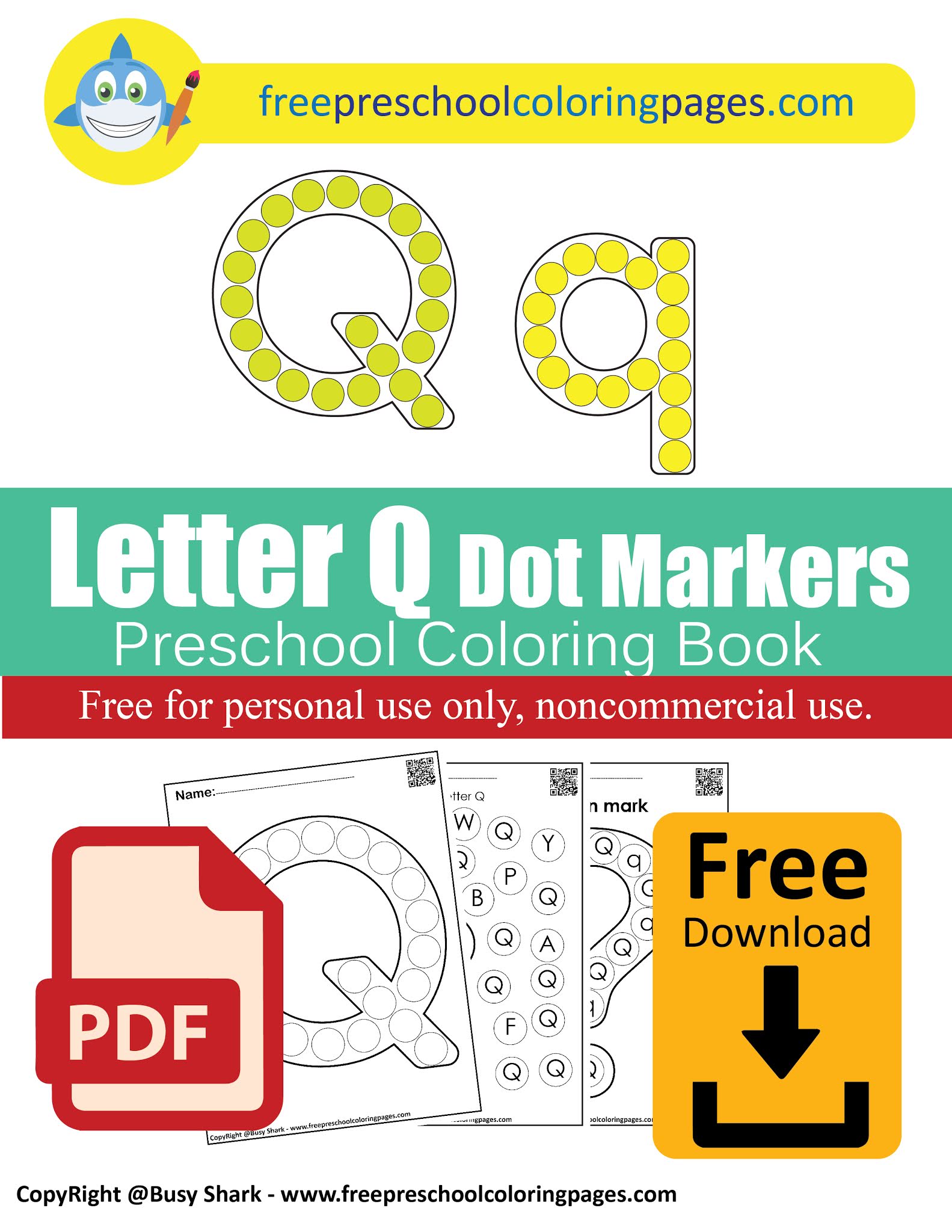 Letter Q "10 free Dot Markers coloring pages"