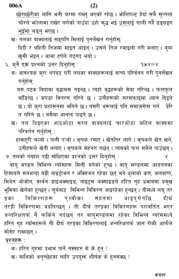 NEB Grade 12 Compulsory Nepali Model Question -Set 1