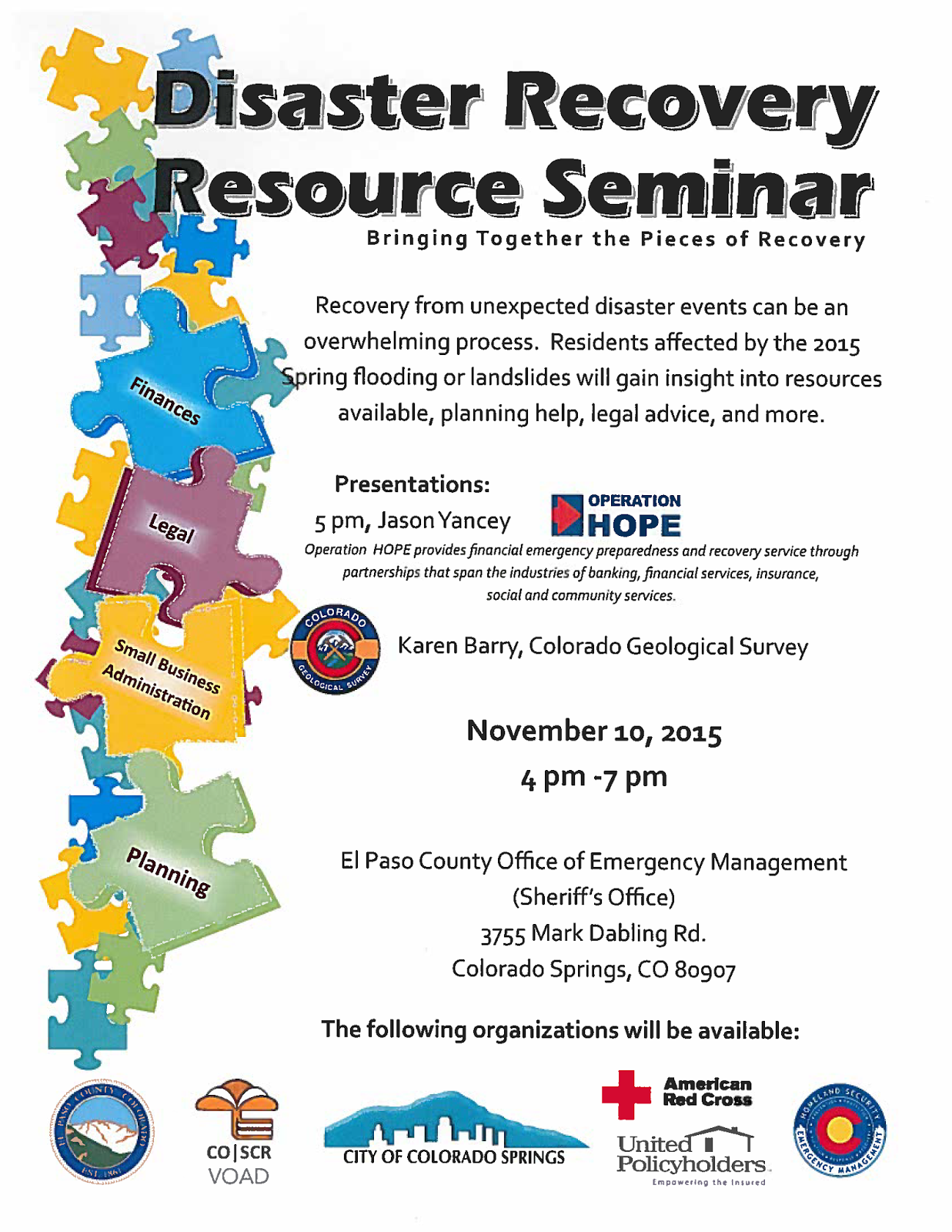 Colorado Emergency Management: Disaster Recovery Resource Seminar