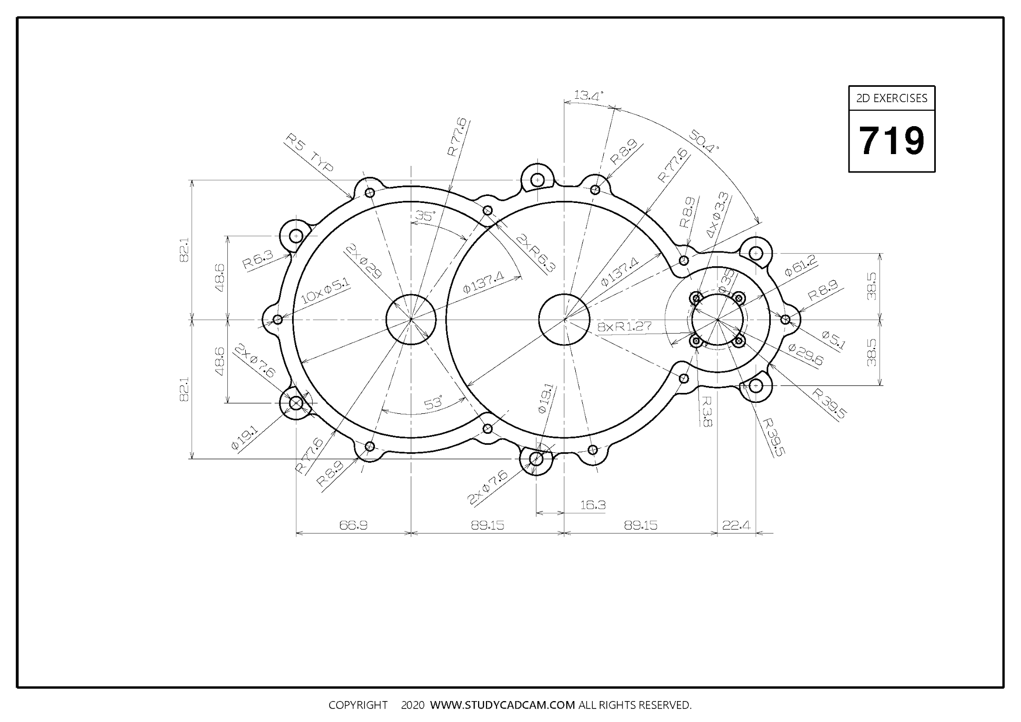 2d Complicated Autocad Drawing Pdf Exercises Drawings Basic Practice ...