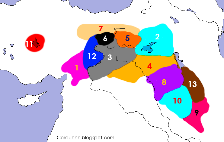 Corduene: Kurdish Y-DNA Haplogroups Frequencies by Regions
