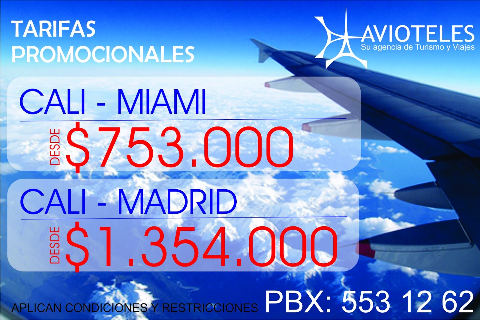 Avioteles su Agencia de Turismo y Viajes: DESDE CALI A MIAMI O MADRID ...