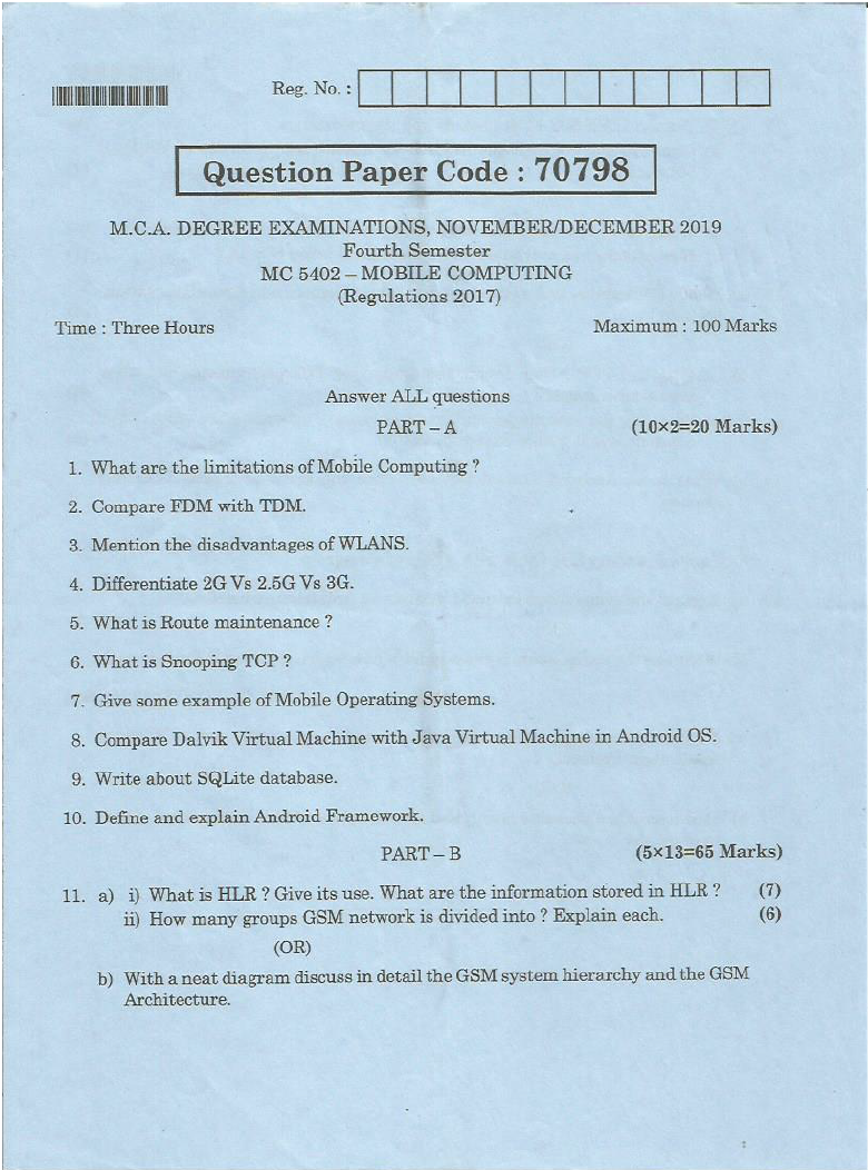 Anna University MC 5402-MOBILE COMPUTING NOVEMBER/DECEMBER 2019 ...