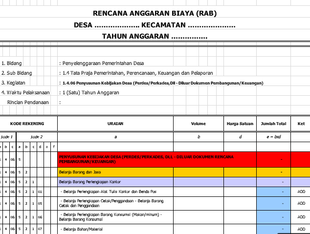 Contoh RAB Penyusunan Kebijakan Desa (Perdes, Perkades, Dan lain-lain) - Seputar Desa