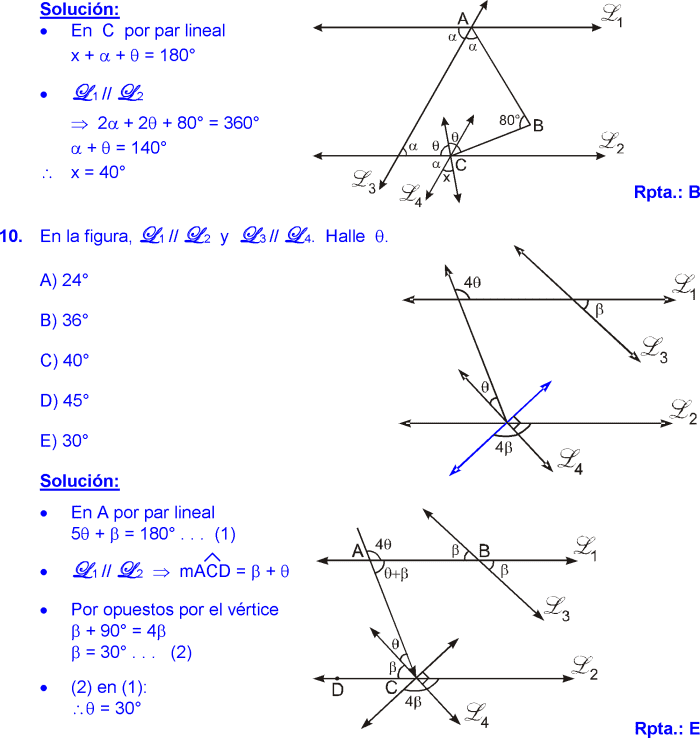 Ángulos entre rectas paralelas EJERCICIOS Y PROBLEMAS RESUELTOS PDF