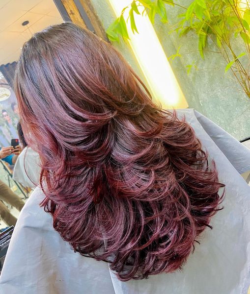 Long layer and hair coloring transformation - Village Barber Stories