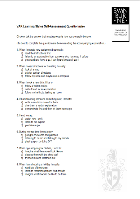 Creative Consulting: VAK Learning Styles Self-Assessment Questionnaire.