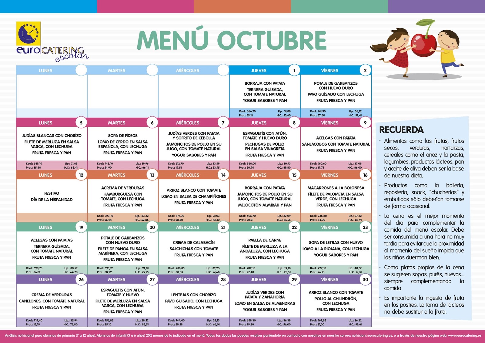 CENTRO DE EDUCACIÓN INFANTIL Y PRIMARIA LUIS VIVES: MENU OCTUBRE
