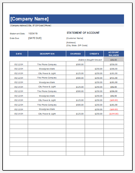Excel Bank Statement Format Invoice Template