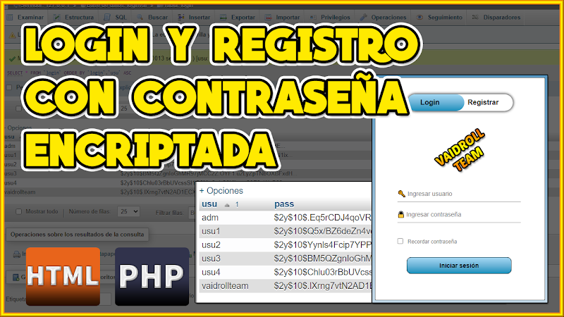 VaidrollTeam: LOGIN Y REGISTRO CON CONTRASEÑA ENCRIPTADA en PHP, HTML ...