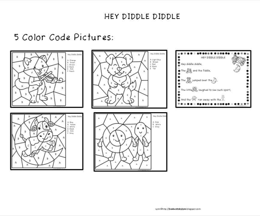 HEY DIDDLE DIDDLE COLOR CODE ~ Book Units by Lynn