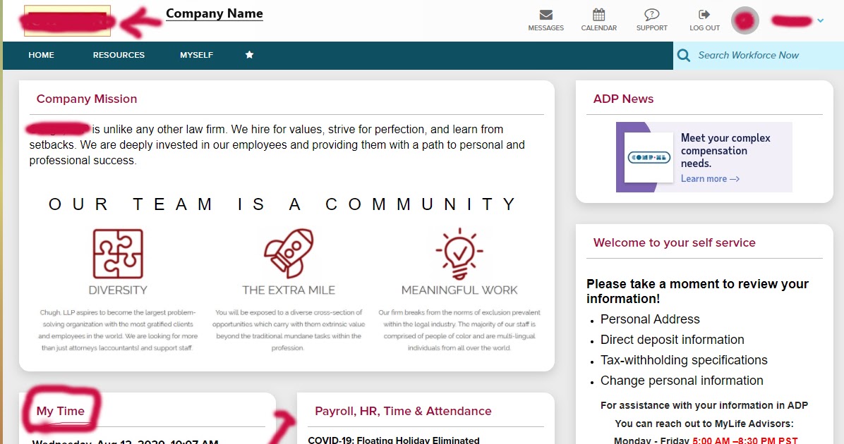 ADP Home Screen