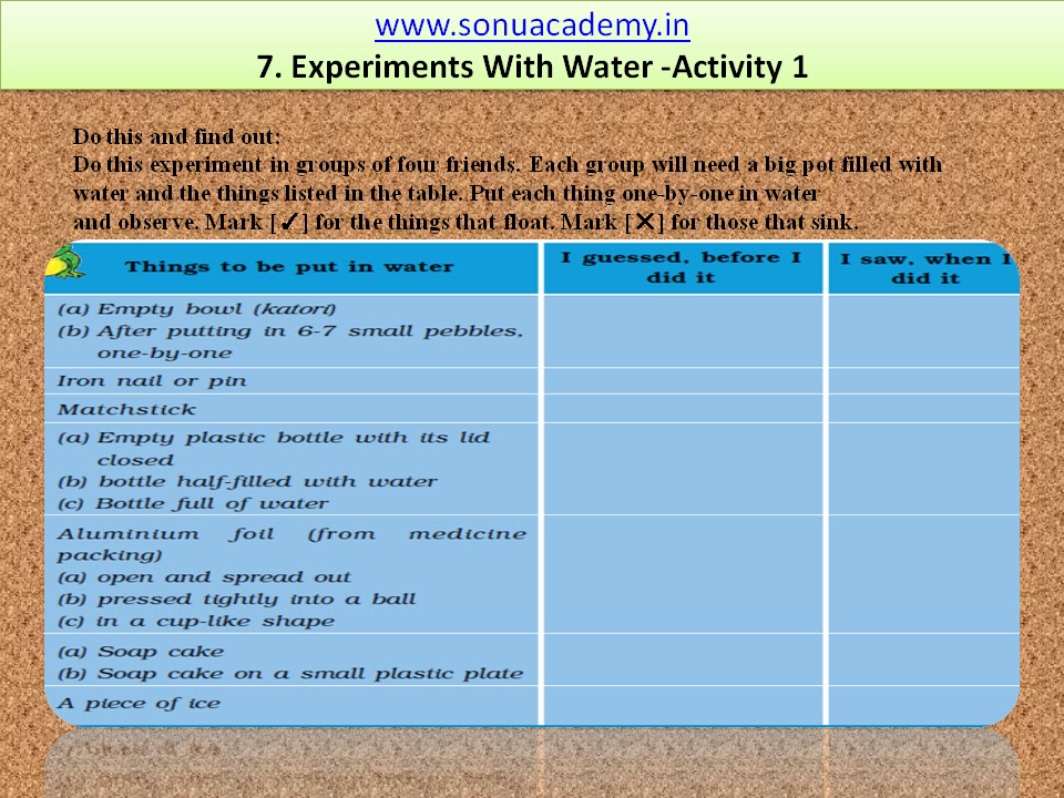 SONU ACADEMY: EXPERIMENTS WITH WATER-ACTIVITIES