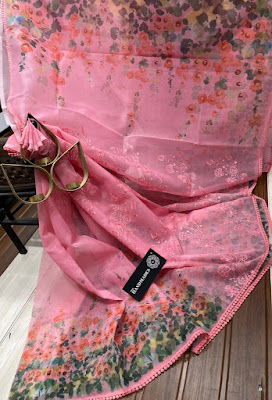 Organza chickenkari work sarees
