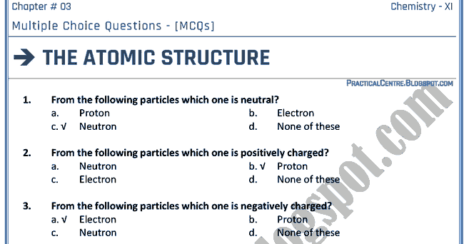 Practical Centre: The Atomic Structure - MCQs - Chemistry XI