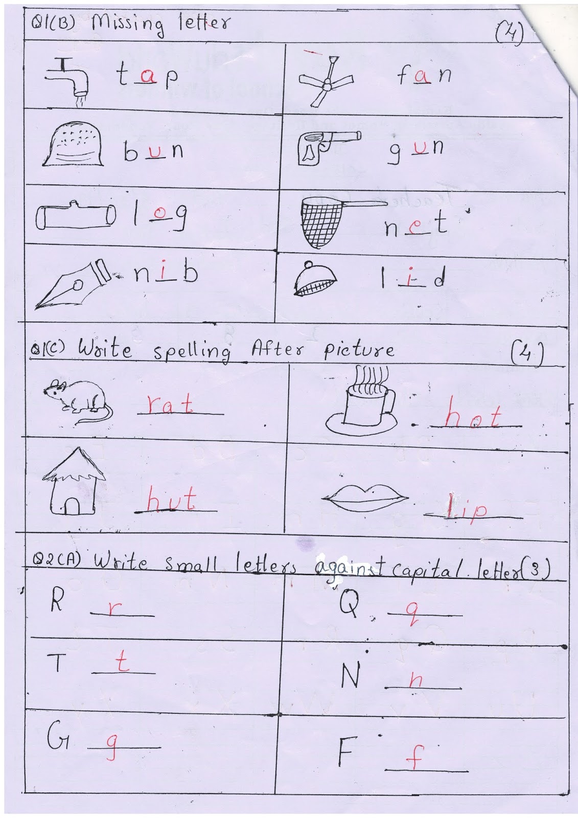Jr K.G Final Exam paper ENGLISH