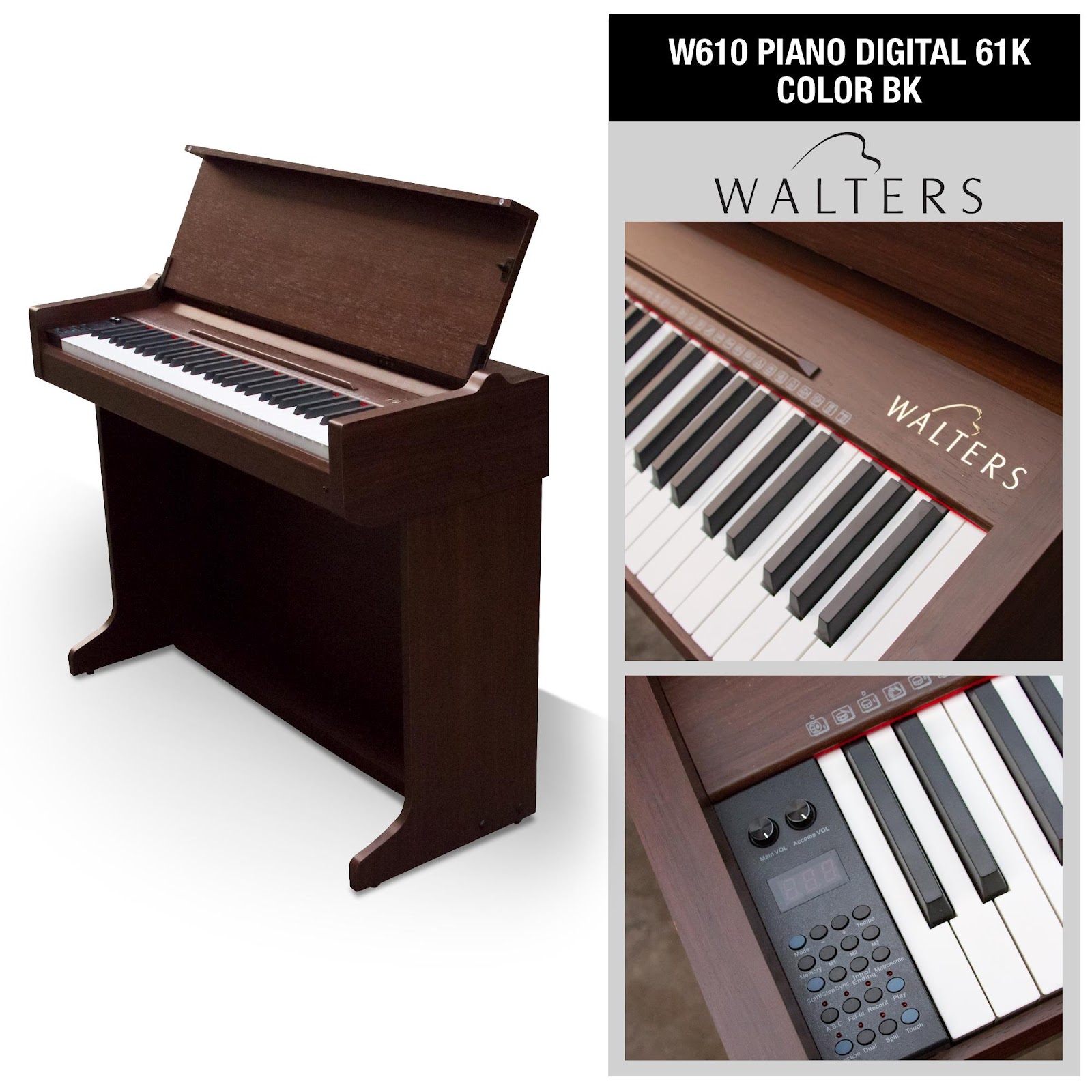 W610 PIANO DIGITAL 61K COLOR BRW WALTERS - SONIDO LATAM