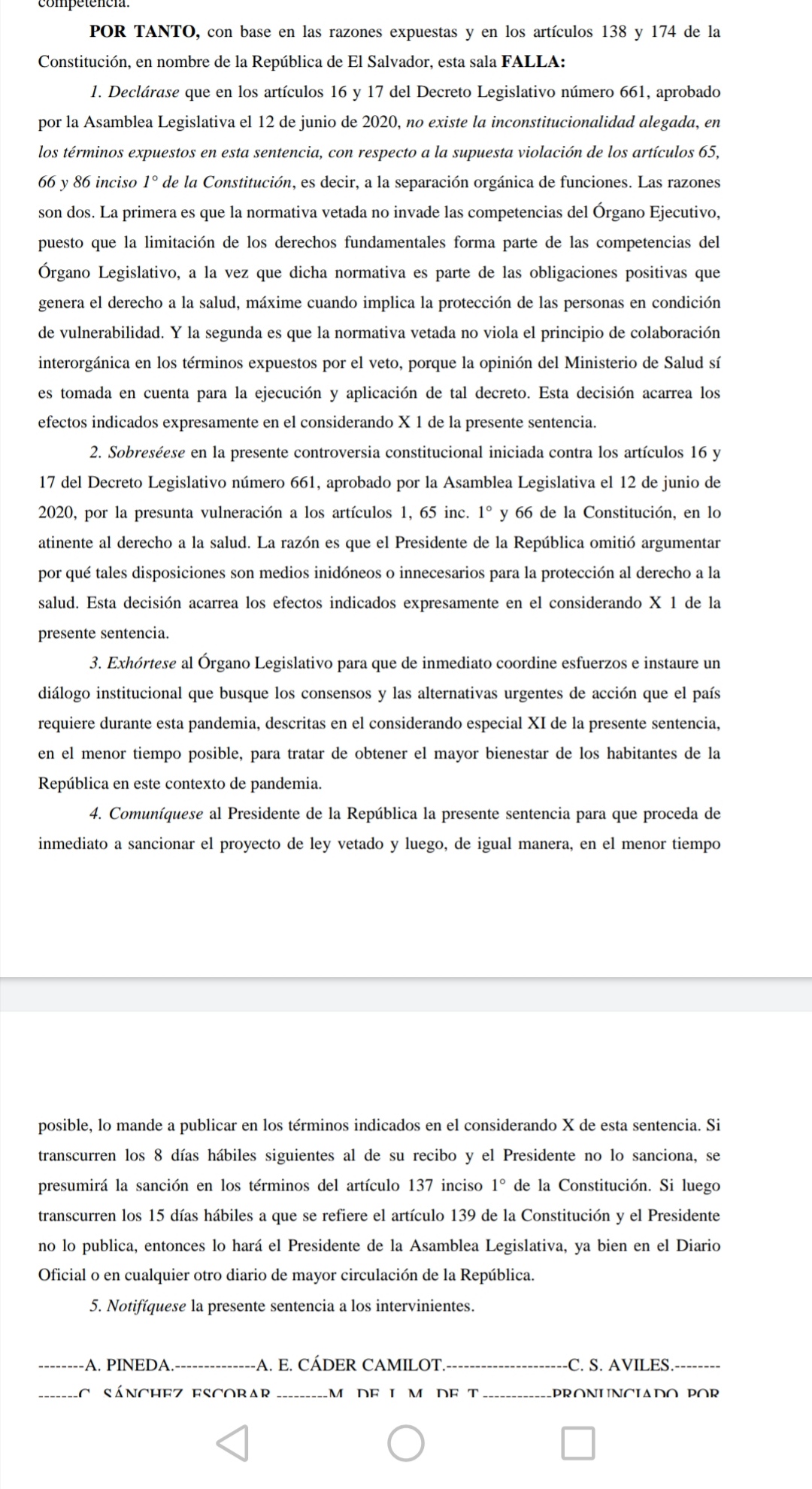Sala de lo Constitucional, ordena al Órgano Ejecutivo publicar el Decreto Legislativo 661