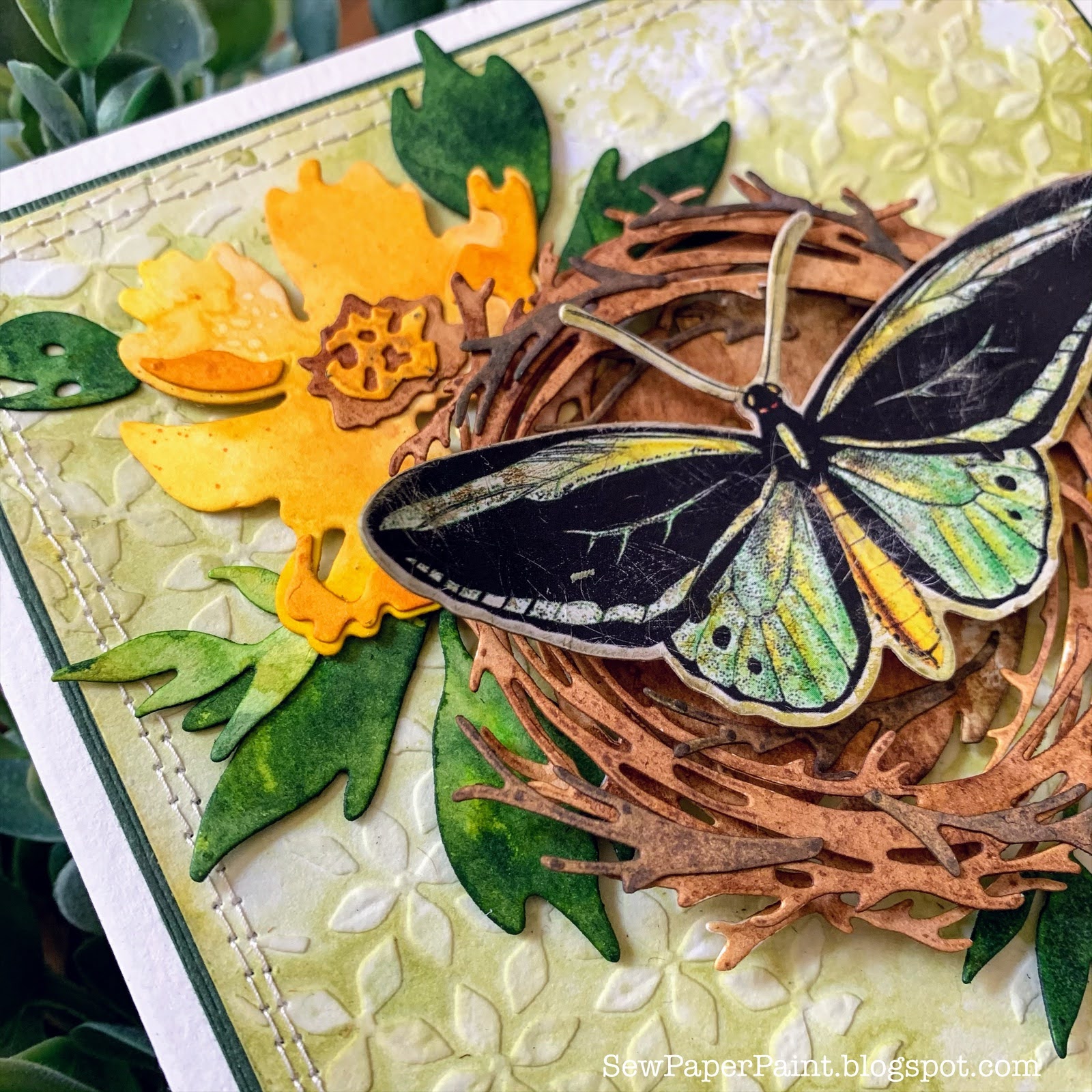 SewPaperPaint: Tim Holtz Spring Wreath and Brushstroke Flowers Card