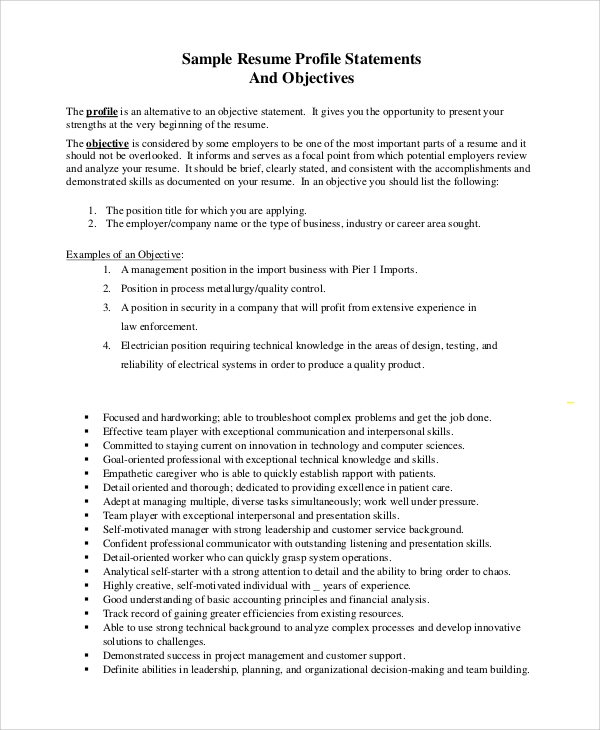 Resume Sample Objective Statements - Collage Template