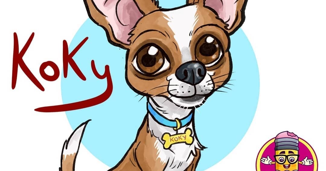 CARICATURA DIGITAL MASCOTAS PERRO CHIHUAHUA CON IPAD