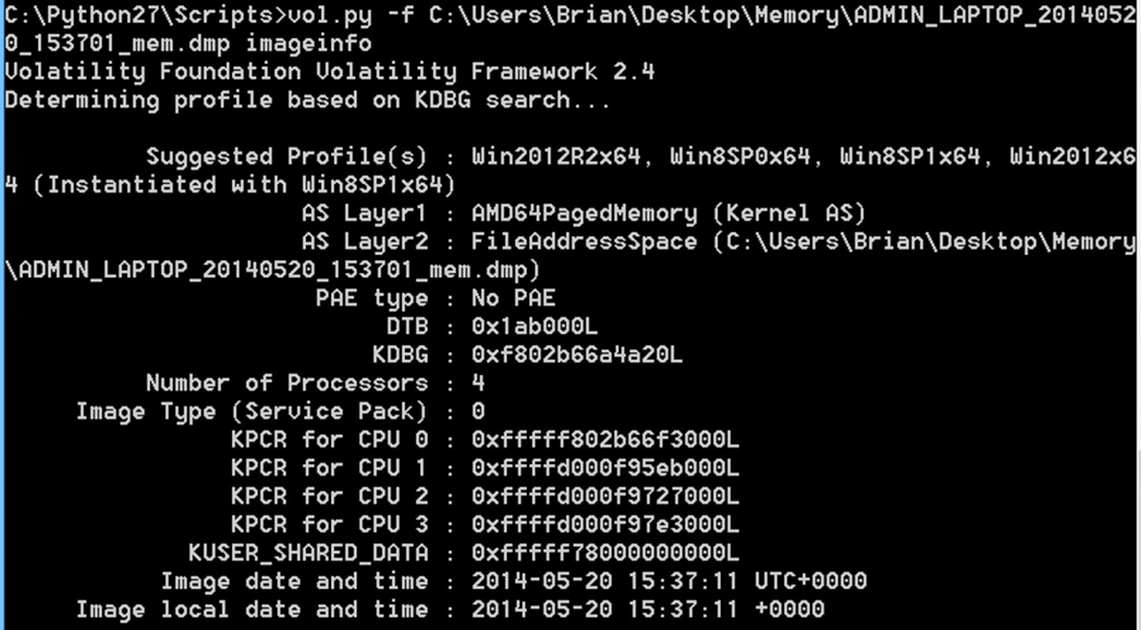 BriMor Labs: Analysis of a Windows 8 Memory Dump with Volatility 2.4 ...