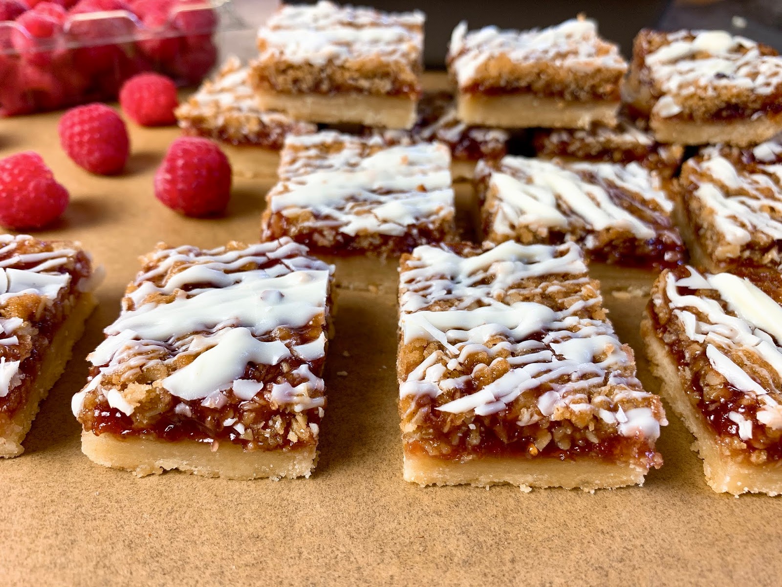 Raspberry Streusel Bars with White Chocolate
