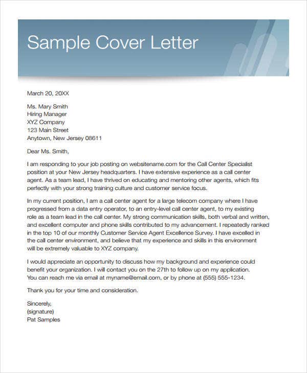 Sample Cover Letter Customer Service Call Center Sample Letter Sample Cover Letter Customer Service Call Center Sample Letter