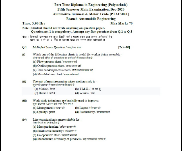 Dr.A.P.J.Abdul Kalam University POLYTECHNIC PART TIME V SEM Automobile Engineering Marketing ...