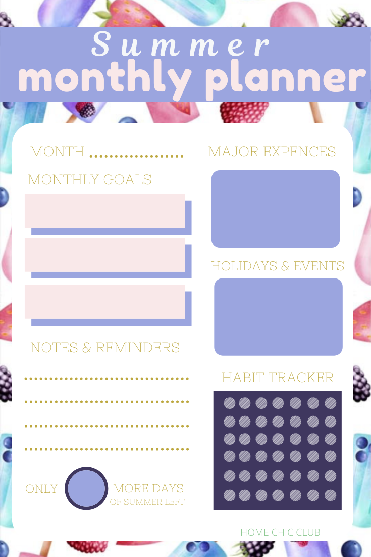 Summer-Themed Printable Monthly Planners {Free Printables} | Home Chic ...
