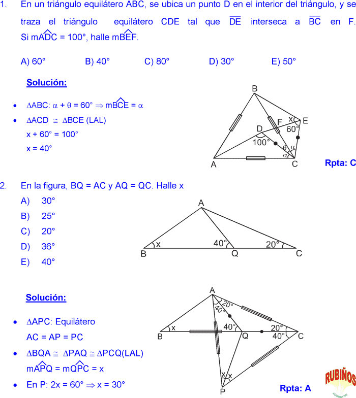 CONGRUENCIA DE TRIANGULOS PROBLEMAS RESUELTOS EN PDF