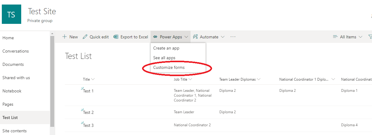 Show or Hide fields based on multi-selection drop-down using PowerApps