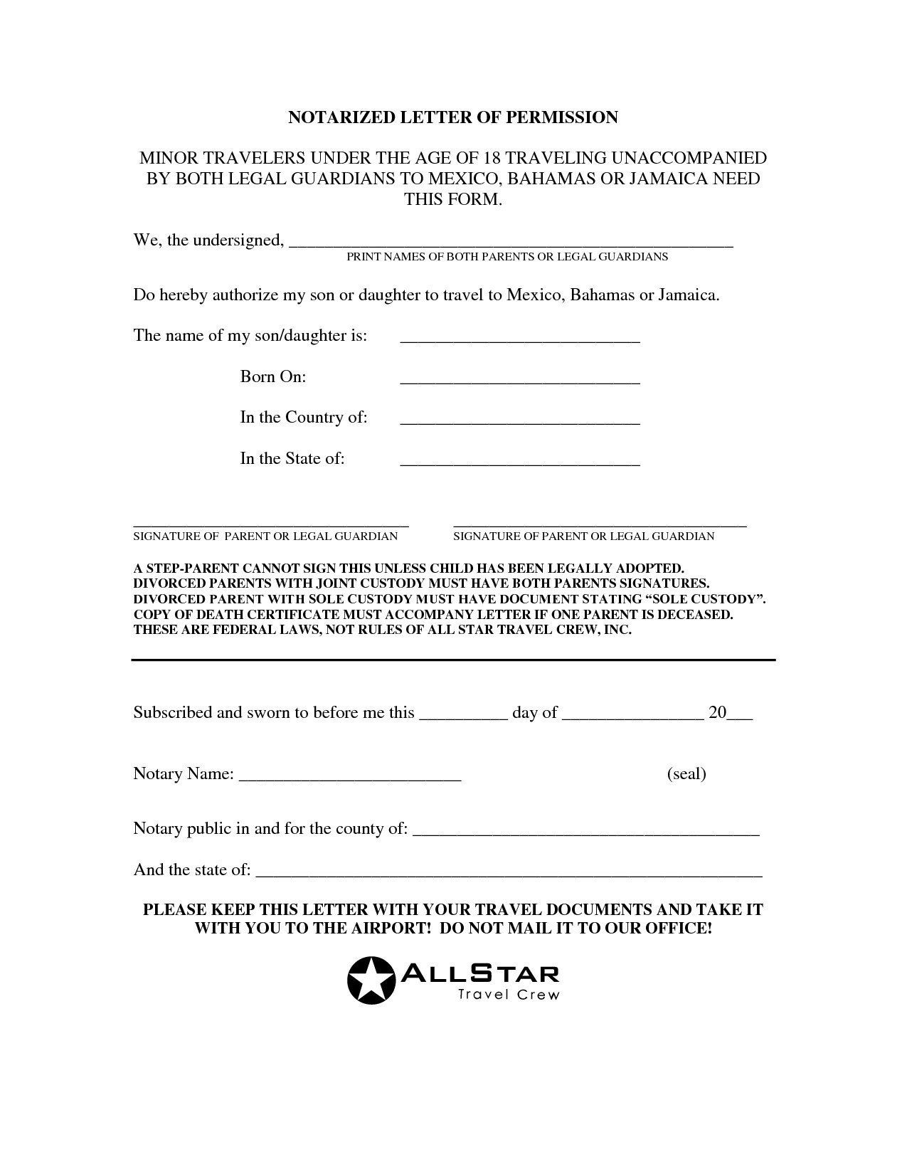 Notarized Letter Template For Child Travel Resume Letter notarized-letter-template-for-child-travel-resume-letter